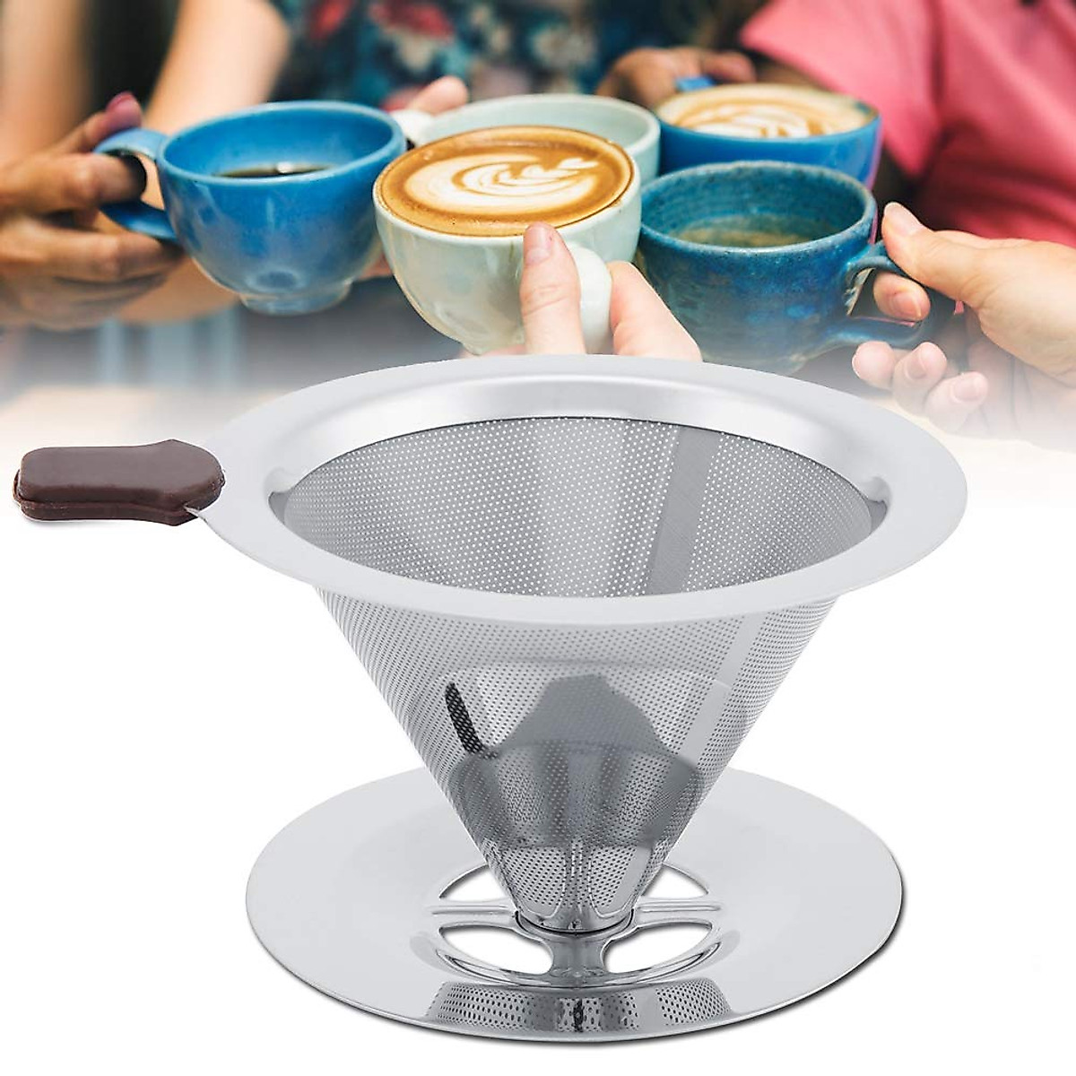 Topyond Stainless Steel Coffee Filter, Reusable Double Layer Brew Dripper, Collapsible and Portable Design with Cup Stand,for Camping and Travel