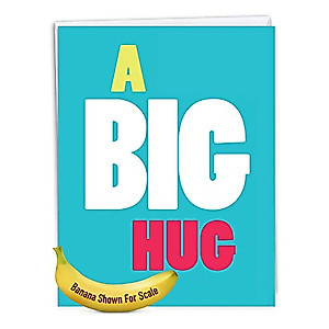 NobleWorks - 1 Large Blank Greeting Card (8.5 x 11 Inch) - All Occasion Notecard with Envelope, Big Bold Letters - Big Hug J9652