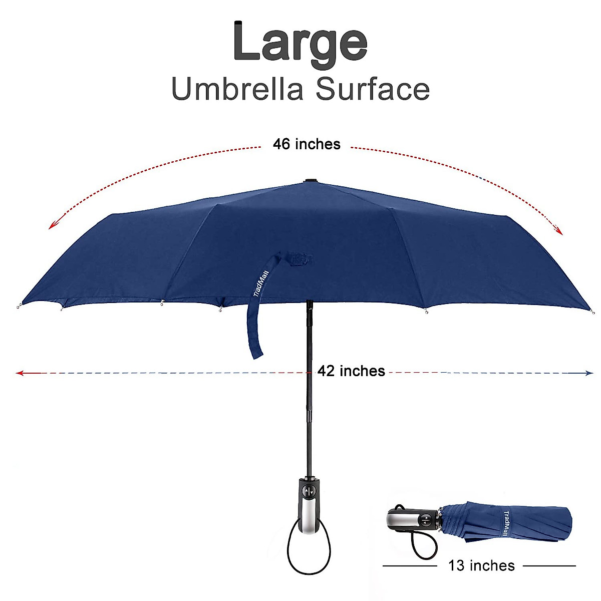 TradMall 10 Pack Bulk Umbrellas Travel Windproof Portable Compact Large Canopy Ergonomic Handle Auto Open & Close, Blue