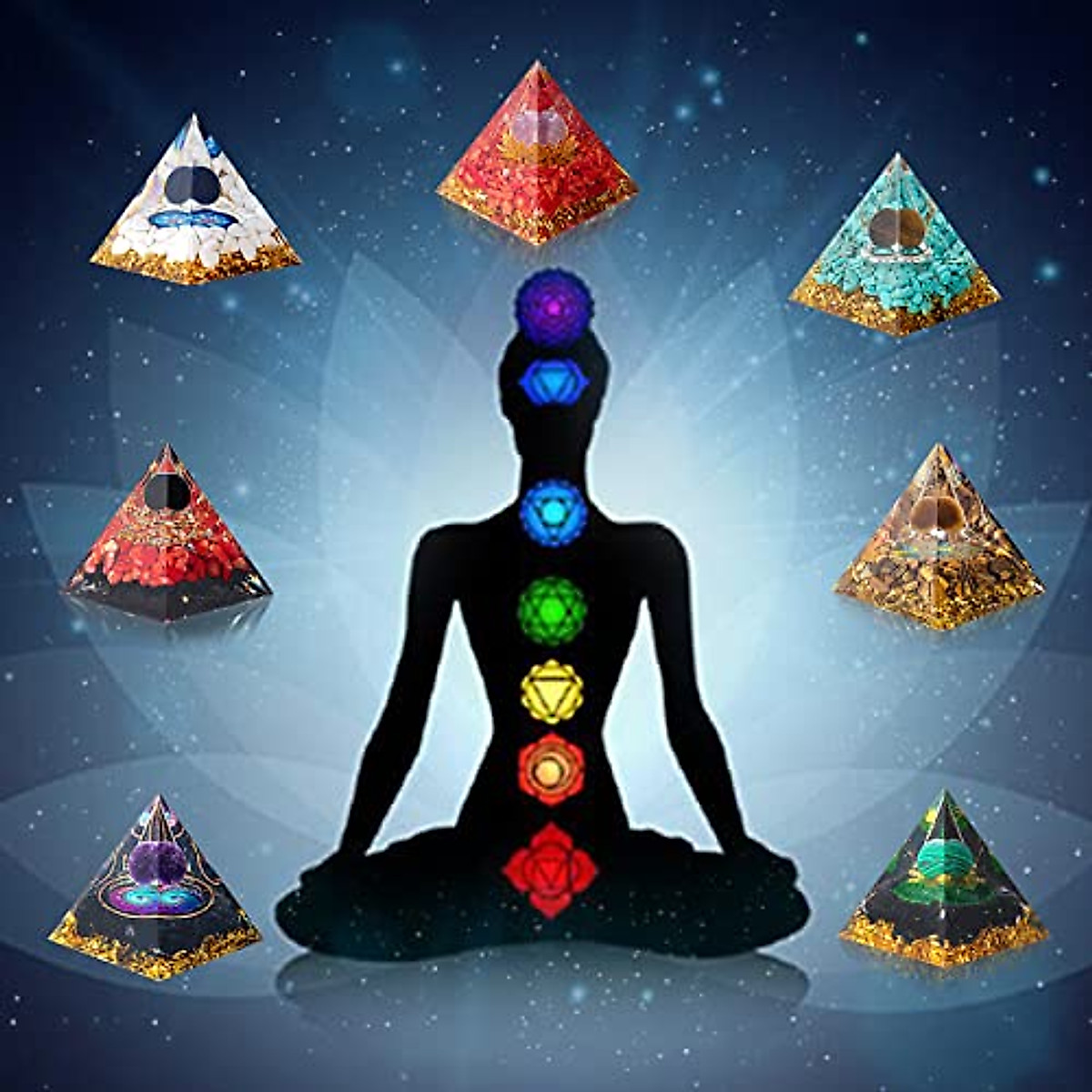 CRISTALLIUM Orgone Pyramid Crystal Healing Stone Energy Generator Healing Crystals Chakra Crystal Healing Meditation Crystal Sphere Orgonite Crystal Pyramid Women Gift - Blue stone