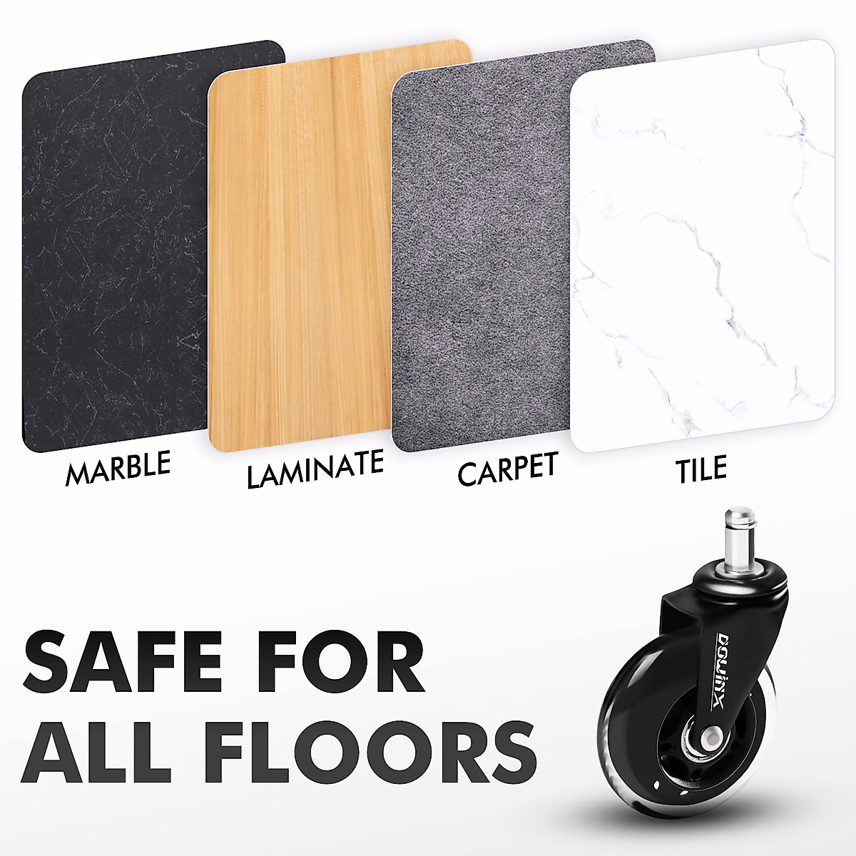 Dowinx Office Chair Caster Replacement Rubber Wheels Set of 5, Heavy Duty Smooth Rolling Caster Universal Fit Safe for All Floors Including Hardwood and Carpet