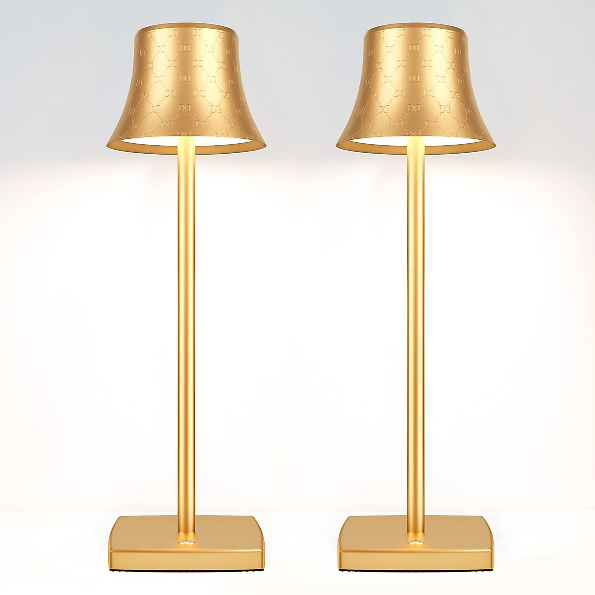 JALVDE Battery Powered Table Lamp, Rechargeable Cordless LED Desk Lamp Minimalist 5000mAh Battery Operated Lamp (2X Gold)