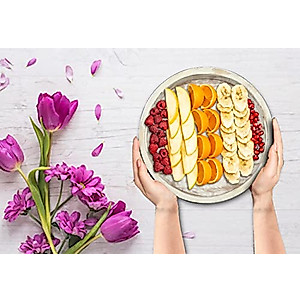 Winlay Decorative Coffee Table Tray, Set of 2 White, Wooden Round Serving Tray for Living Room, Wood Ottoman or Side Table, Charcuterie Board Cheese Platter, Fruit Baskets, White Distress, 12x12x1.5