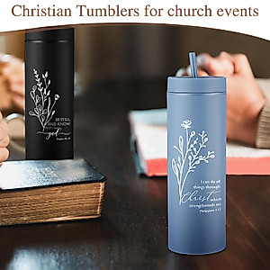 Teenyyou 10 Pcs Christian Tumbler Gifts for Women Christmas Bible Verse Skinny Cups for Pastor 16 oz Plastic Religious Cups with Lids Straws Church Gifts for Men Sunday School Teacher (Aesthetic)