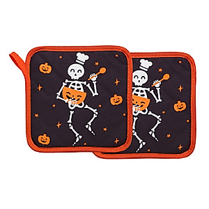 Pearhead Cloth Trivet Set, Bone Appetit Set of 2 Kitchen Trivets, Fall Décor for The Kitchen, Hot Plate Placemat, Fall Kitchen Decorations, Halloween Pot Holders