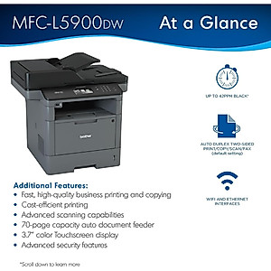 Brother Monochrome Laser Printer, Multifunction Printer, All-in-One Printer, MFC-L5900DW, Wireless Networking, Mobile Printing & Scanning, Duplex Print, Copy & Scan, Amazon Dash Replenishment Ready