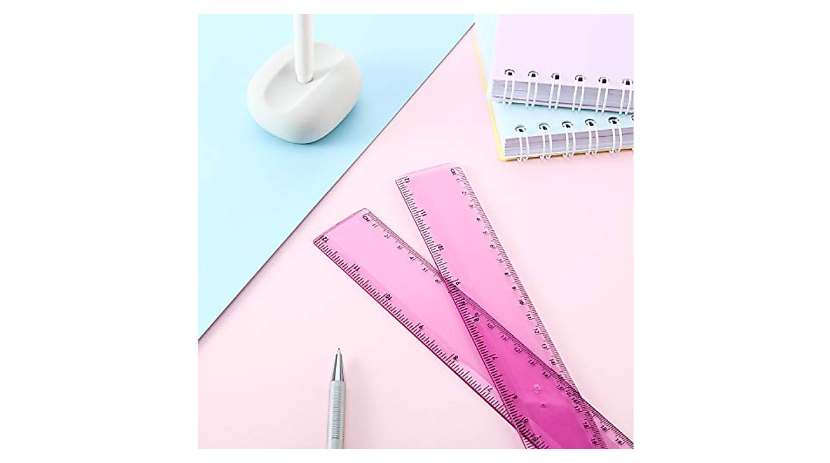 2 Pack Pink Plastic Rulers - Perfect for School & Office