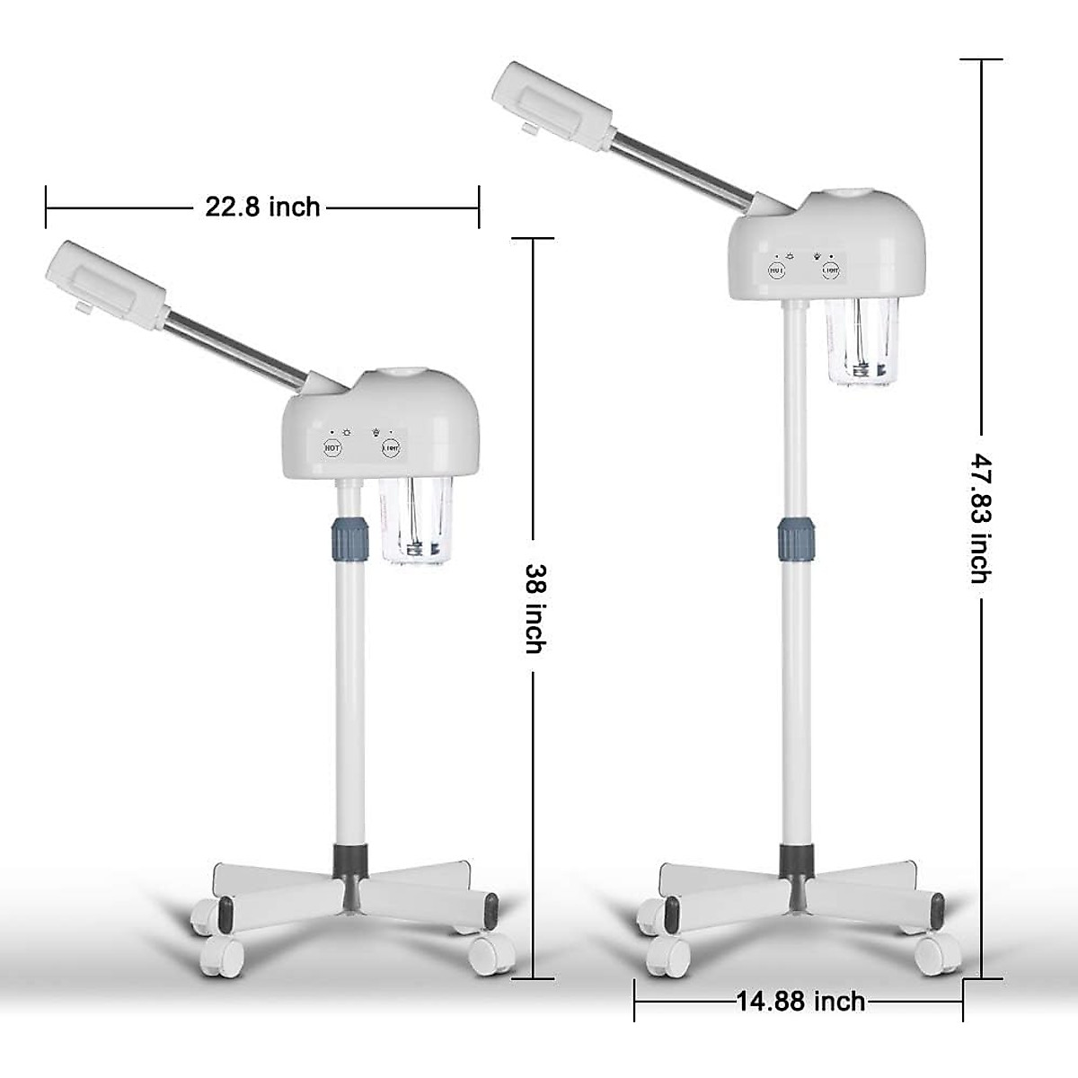 Professional Ozone Facial Steamer with Hot Mist Function, Stand Facial Steamer On Wheels, Height Adjustable & 360° Rotatable Nozzle, Use at Home & Salon SPA