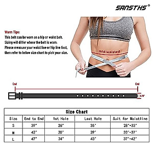 SANSTHS 2 Pack Women Thin Skinny Faux Leather Belt Waist Belt with Metal Pin Buckle for Dress Jeans, Black Brown M