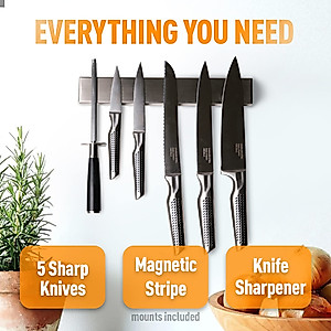 7 Pcs Ultra Sharp Kitchen Chef Knife Set with Magnetic Strip, Sharpener and Gift Box - Professional Stainless Steel Cooking Knives Set for Cutting Meat & Vegetable, Great for Gift