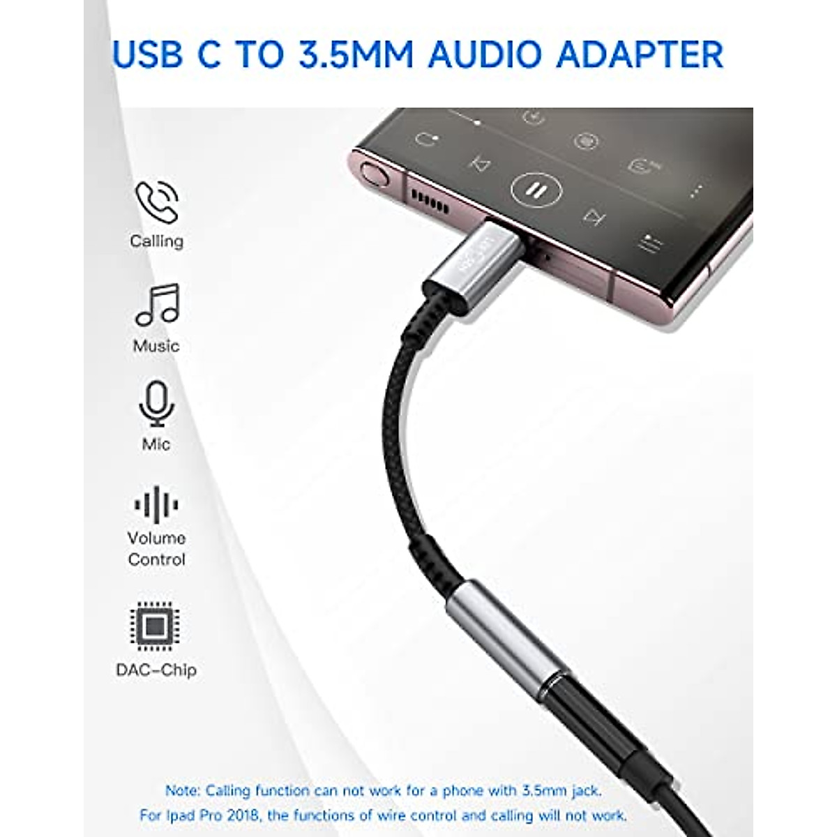 LERTOSEN 2 in 1 USB C to 3.5mm Headphone and Charger Adapter + USB Type C to 3.5mm Female Headphone Jack Adapter (Bundle)