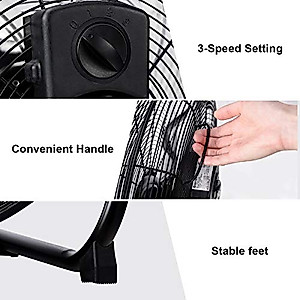 Toolsempire 20” Floor Fan High Velocity Heavy Duty Metal Quiet Fans for Industrial Garage Shop Outdoor Black