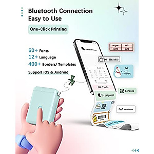 YVF D110 Bluetooth Label Maker Machine, Portable Label Maker with Multiple Templates & Fonts, Includes 1/2" Label Tape, Mini Label Printer for Home, School & Office Organization, Rechargeable, Green