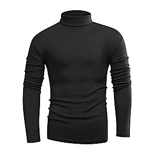 Beauhuty Men Slim Fit Lightweight Long Sleeve Pullover Top Turtleneck T-Shirt (Black,XL)