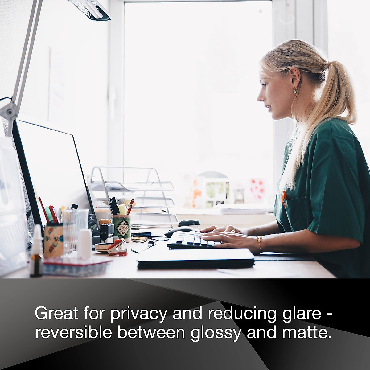 3M Privacy Filter for 24 Inch Widescreen Monitor, Reversable Gloss/Matte, Reduces Blue Light, Screen Protection, 16:9 Aspect Ratio (PF240W9B) , Black