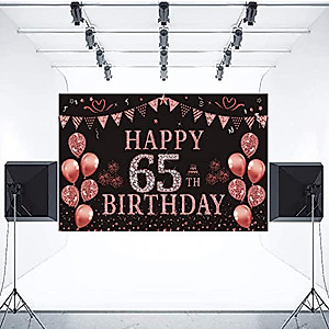 Trgowaul 65th Birthday Decorations for Women 65 Year Old Rose Gold Birthday Backdrop Banner 5.9 X 3.6 Fts Happy Birthday Party Suppiles Photography Supplies Background Happy 65th Birthday Decoration