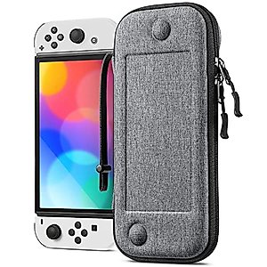 Fintie Slim Carrying Case for Nintendo Switch OLED Model 2021/Switch 2017 - [Slim Fit] Shockproof Protective Travel Storage Bag w/10 Game Cartridges for Switch Console Joy-Con, Gray