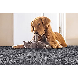 FH Home Flat Woven Outdoor Rug - Waterproof, Easy to Clean, Stain Resistant - Premium Polypropylene Yarn - Boho Moroccan - Porch, Balcony, Laundry Room - Ariana - Charcoal - 2ft 7in x 4ft 11in