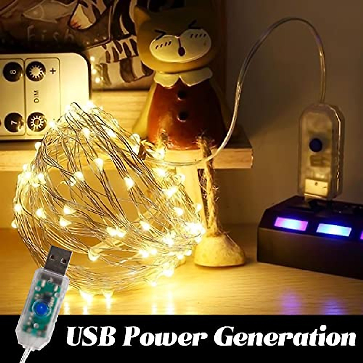 HAOBAOBEI USB Christmas Lights Plug in, 66ft 200 Led Silver Copper Wire Fairy String lights with Remote, Warm White Firefly Twinkle Lights for Bedroom Party Centerpiece Patio Christmas Tree Decoration