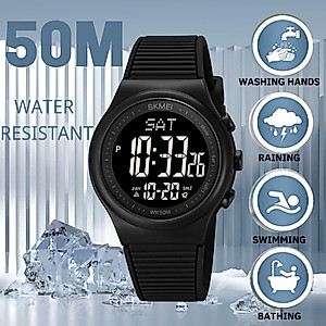 CakCity Digital Watch for Women Waterproof Stopwatch Sports Watches for Mens and Womens Unisex Outdoor Rubber Strap Multifunction Wristwatch with Luminous Display,Black/Black
