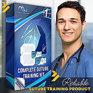 Sterile Sutures Thread with Needle, Disposable Stapler and Wire Remover Instrument Plus Waterproof Adhesive Film- Emergency Survival First Aid Field Practice, Wound Tactical Demo, Vet Clinic Use