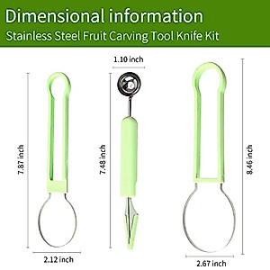 Esmartlife Melon Baller Scoop Set, Professional 4 In 1 Stainless Steel Fruit Carving Tools Knife Kit,Fruit Scooper Double Sided Melon Baller for Watermelon Ice Cream（Green)