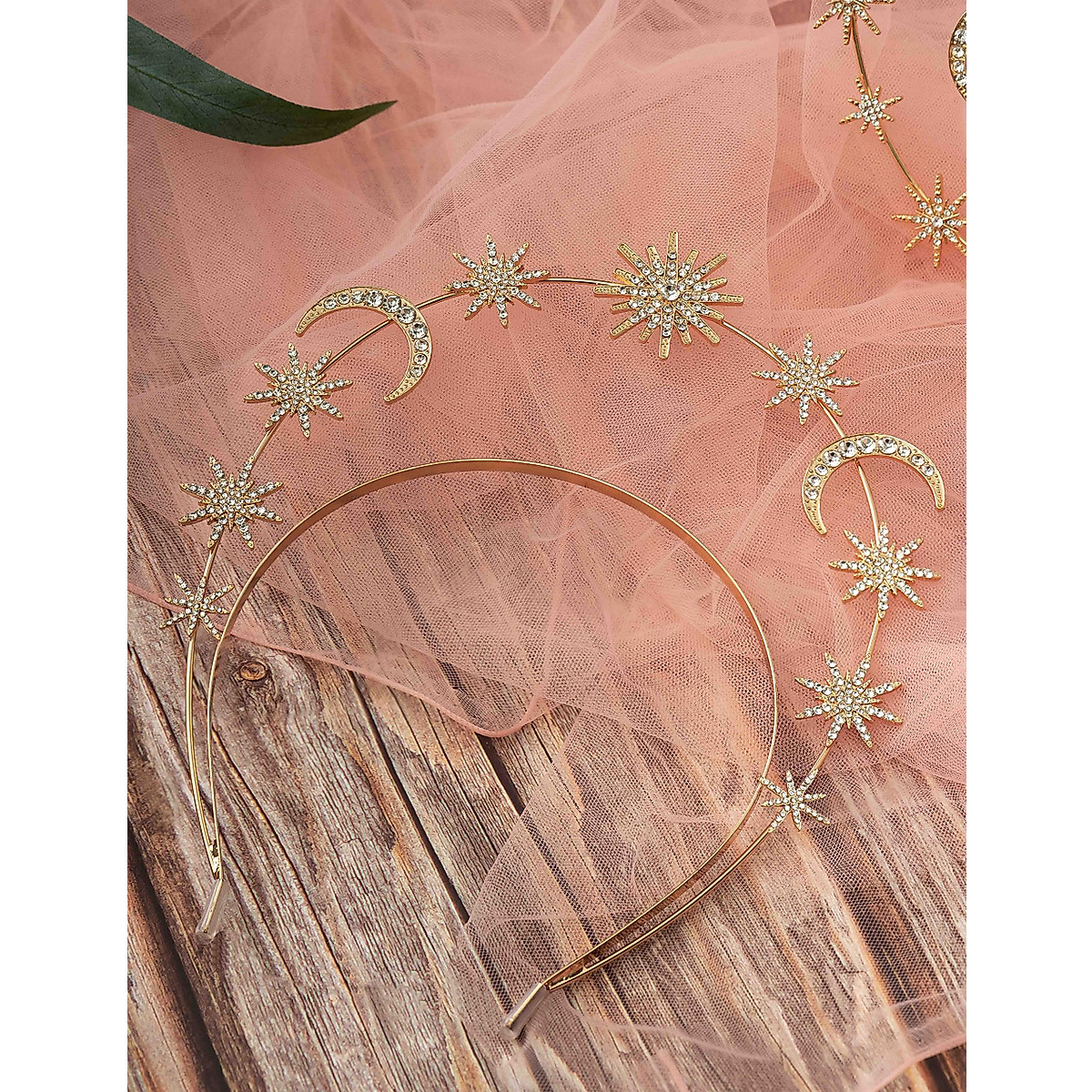 Star and Moon Halo Crown Goddess Crown Celestial Headband Starburst Halo Wedding Bridal Prom Tiara (2-Gold)