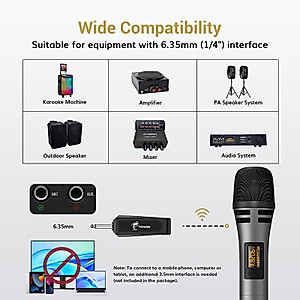 Wireless Microphones, TONOR UHF Handheld Cordless Dynamic Mic with Rechargeable Receiver, Microfonos Inalambricos Professional for Karaoke, Singing, Party, Wedding, DJ, Speech, Church 200ft TW310 Grey