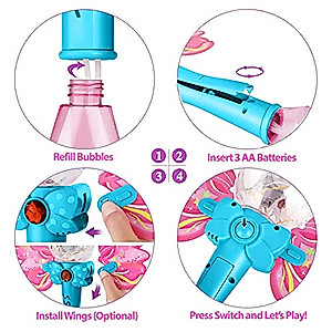 Liberty Imports Fairy Princess Bubble Wand Blower | Kids Magic Light Up Toy Automatic Handheld Bubble Machine Blowing Play Set with Solution for Girls