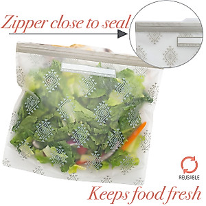 Kitchen Details 4 Pack Reusable Gallon Bags | Airtight Zipper Seal | Leak Proof | BPA Free | Food Safe Material | Food Storage | Freezer Safe | Grey