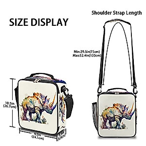 Insulated Lunch Bag, Watercolor Animal Triceratops Lunch Box Wide Opened Tote Reusable Lunch Container Organizer Thermal Cooler Bag with Shoulder Strap for School Office Picnic Hiking Beach Fishing