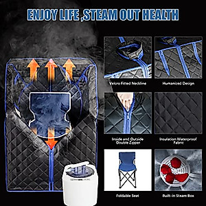 HOSAUNA Portable Steam Sauna Tent Folding Home Sauna Personal Sauna Spa with 2L Pot 1000W Nine-Speed Temperature Adjustment with Chair Remote Control for Detox Relax Indoor Sauna Black