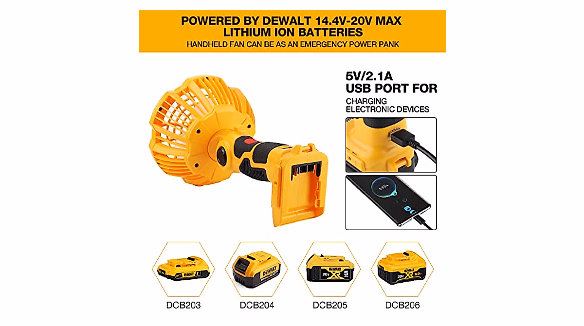 YEX-BUR Outdoor Camping Fan with LED Lantern Powered by Dewalt 14.4V ...