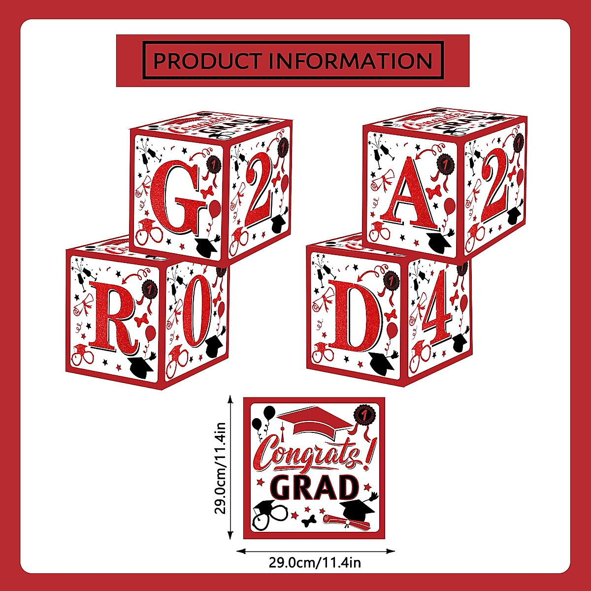 Graduation Party Decorations Class of 2024 Red and Black Graduation Balloon Boxes "Grad 2024" Letters Graduation Decorations Class of 2024 Balloon Boxes (Red)