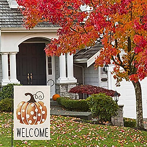 Fall Garden Flag，Welcome Pumpkin Fall Flag 12X18inch，Double Faced Linen Material ，Outdoor Fall Decor，Farmhouse Welcome Banner Pumpkin Decor