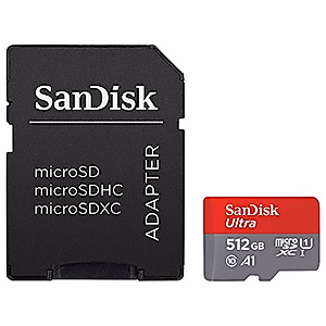 SanDisk 512GB Ultra MicroSDXC UHS-I Memory Card with Adapter - 100MB/s, C10, U1, Full HD, A1, Micro SD Card - SDSQUAR-512G-GN6MA