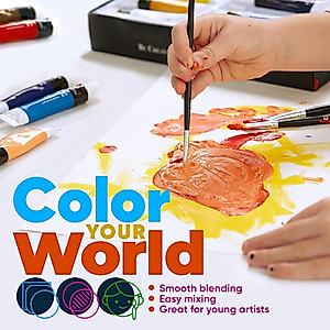 AEM Watercolor Paint Set – Includes 24 Colors (12mL Each), Brushes & Paper – Paint on Paper, Wood, Fabric, Ceramics & More – Great Starter Kit for Kids & Adults, Also Suitable for Professional Artists