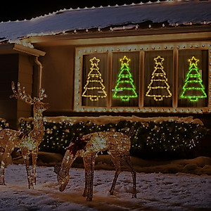 Bstge Christmas Window Decorations, 2 Pack Window Silhouette Lights, 8 Modes Lighted Christmas Tree Decor, Indoor Lights for Holiday Wall Door Glass Decor（Green）