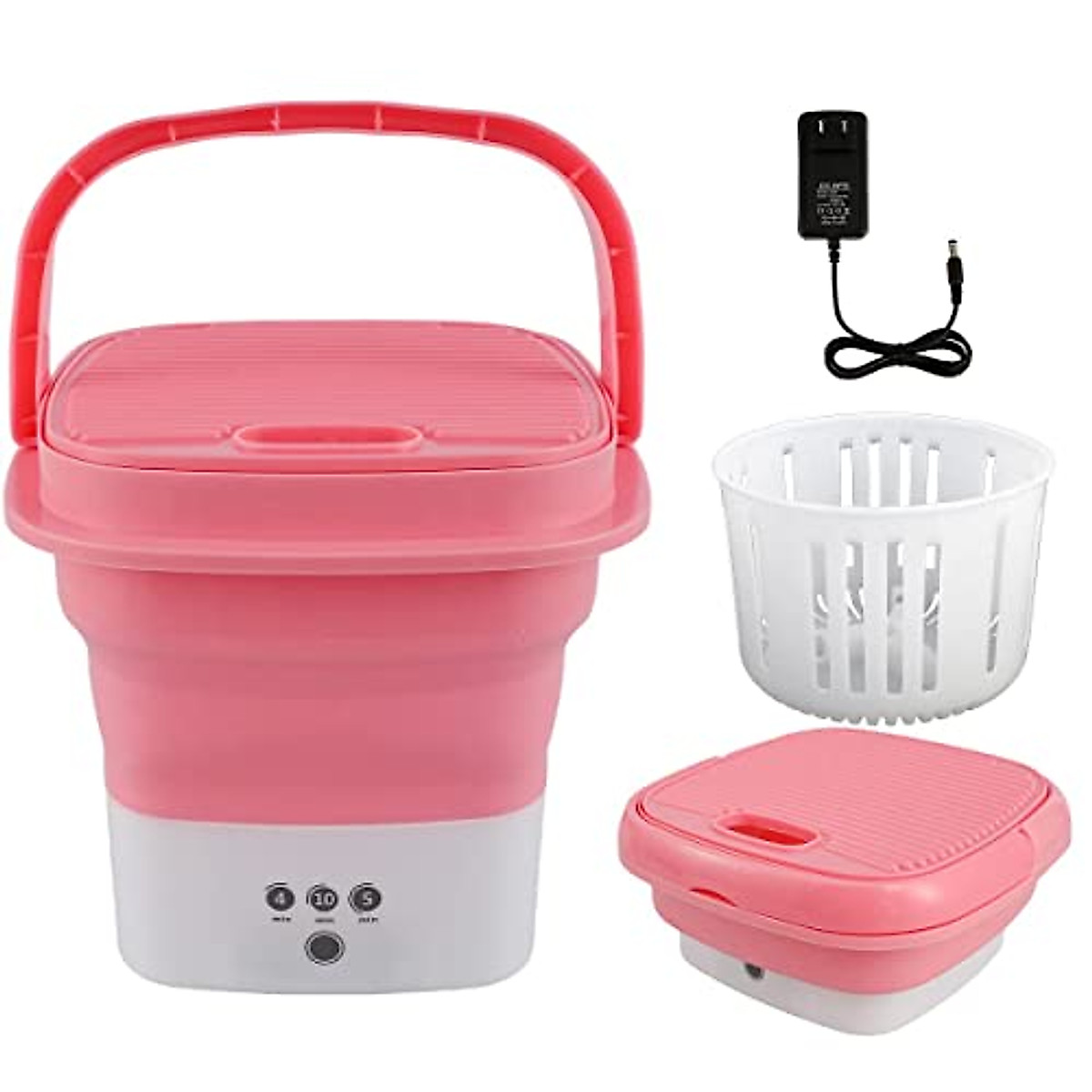 Portable Washing Machine, Mini Folding Washer and Dryer Combo,with Small Foldable Drain Basket for Underwear, Socks, Baby Clothes, Travel, Camping, RV, Dorm, Apartment (PINK)