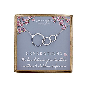 Generations Necklace for Grandma Gift - Sterling Silver Infinity 3 Circle CZ Necklace Mom Granddaughter Grandson Mothers Day Jewelry Birthday Gifts
