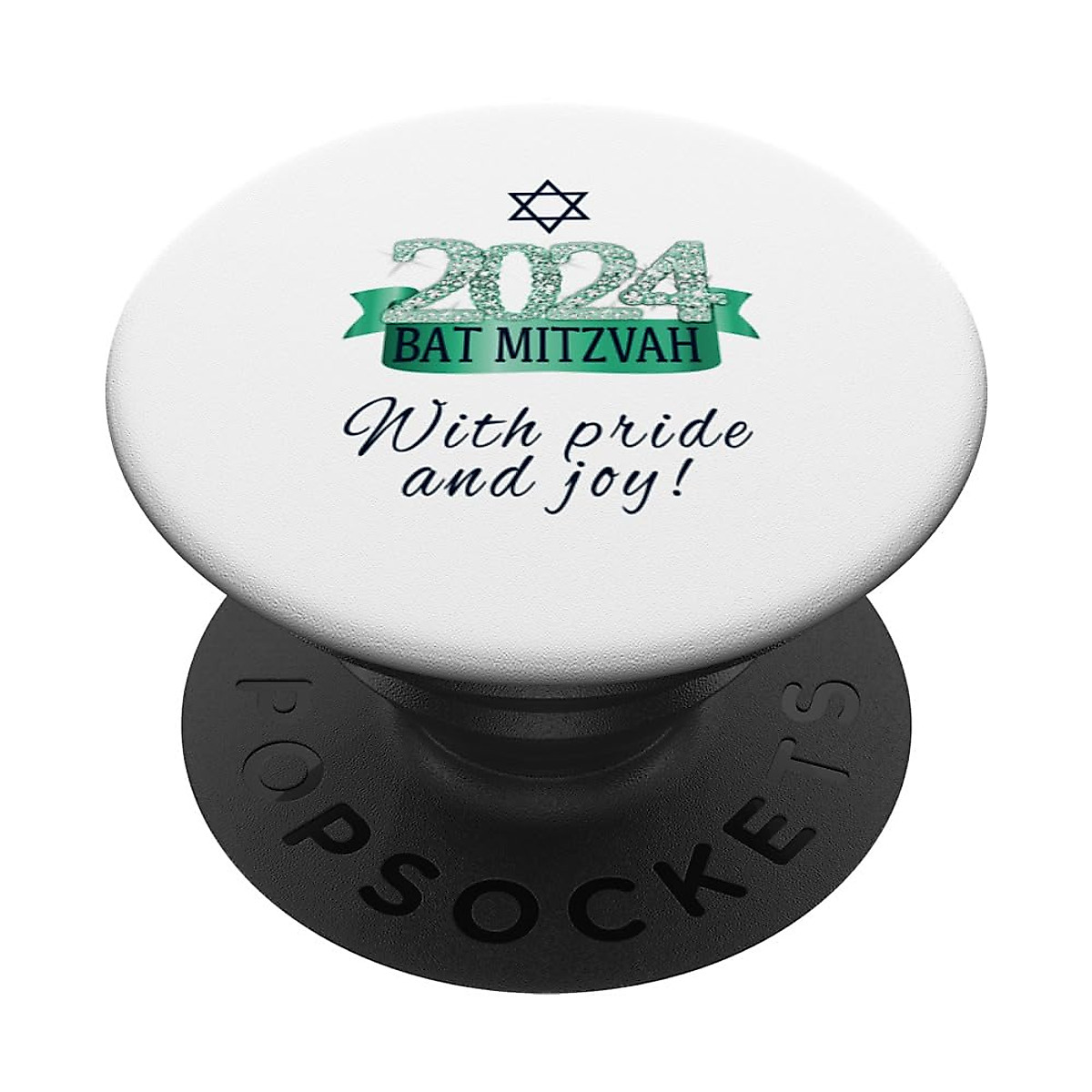 2024 Bar Mitzvah Pride & Joy I White Turquoise Banner Decor PopSockets Standard PopGrip