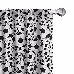 Ambesonne Soccer Curtains, Monochrome Design Pattern of Classical Football Balls Boys Cartoon Pattern, Window Treatments 2 Panel Set for Living Room Bedroom Decor, Pair of - 28" x 95", Charcoal