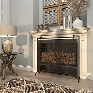 Deco 79 Metal Geometric Fireplace Screen Suspended Grid Single Panel with Bolted Detailing, 38" x 9" x 35", Black