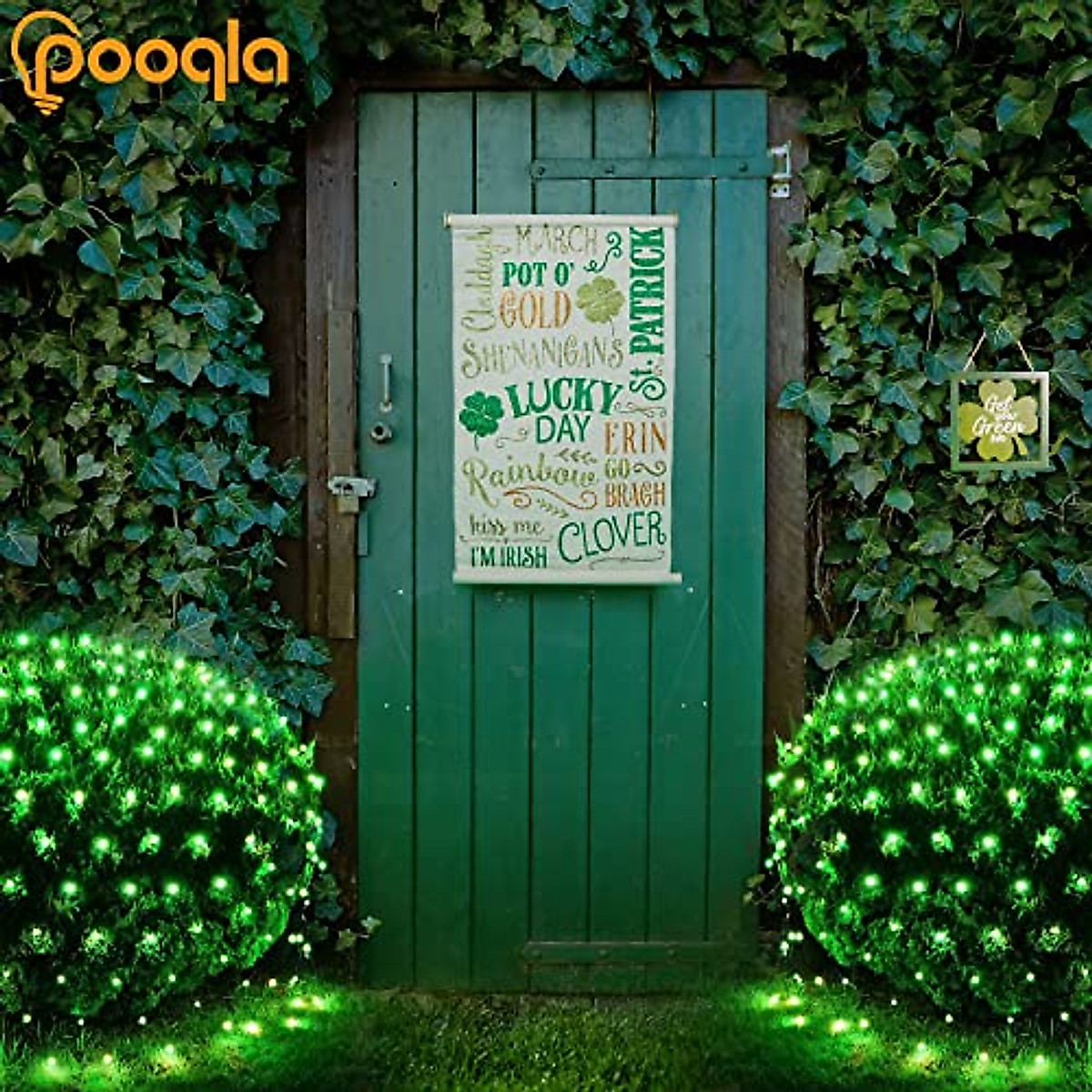 Pooqla 21ft x 5ft Net Lights, 360 LED St Patricks Day Decoration Lights Outdoor Green Lights Large Mesh String Lights 8 Modes for Bushes Yard Garden Party Christmas St. Patrick's Decor