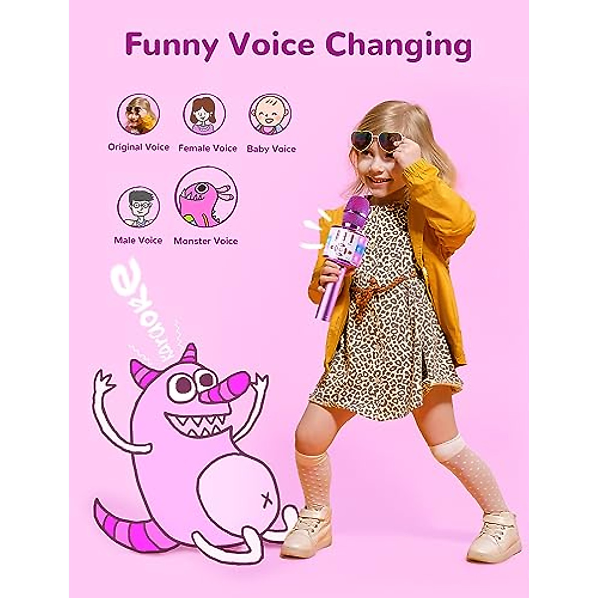 Amazmic Toys for girls, Kids Karaoke Microphone Toddler Microphone for singing with LED Lights,Voice Changer kids Birthday Gift for Girls, Boys, Girls Toy Age 3, 4, 5, 6, 7, 8+ Years Old(Light Purple)