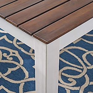 Christopher Knight Home Noe Outdoor 7-Piece Acacia Wood Dining Set, Dark Brown and White