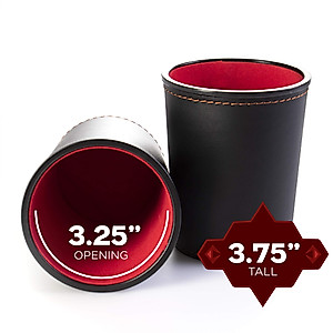 5 Leather Dice Cups and 25 Bullseye Dice by Bullseye Game Night | Classic Dice for Farkle, Liar's Dice, Bunco | Black and Red