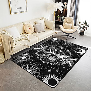 Erosebridal Tree of Life Area Rug,Psychedelic Mystic Stars Space Rug 5x7,Gothic Moth Butterfly Black White Boho Style Living Room Rugs,3D Printed Constellations Accent Rug Set