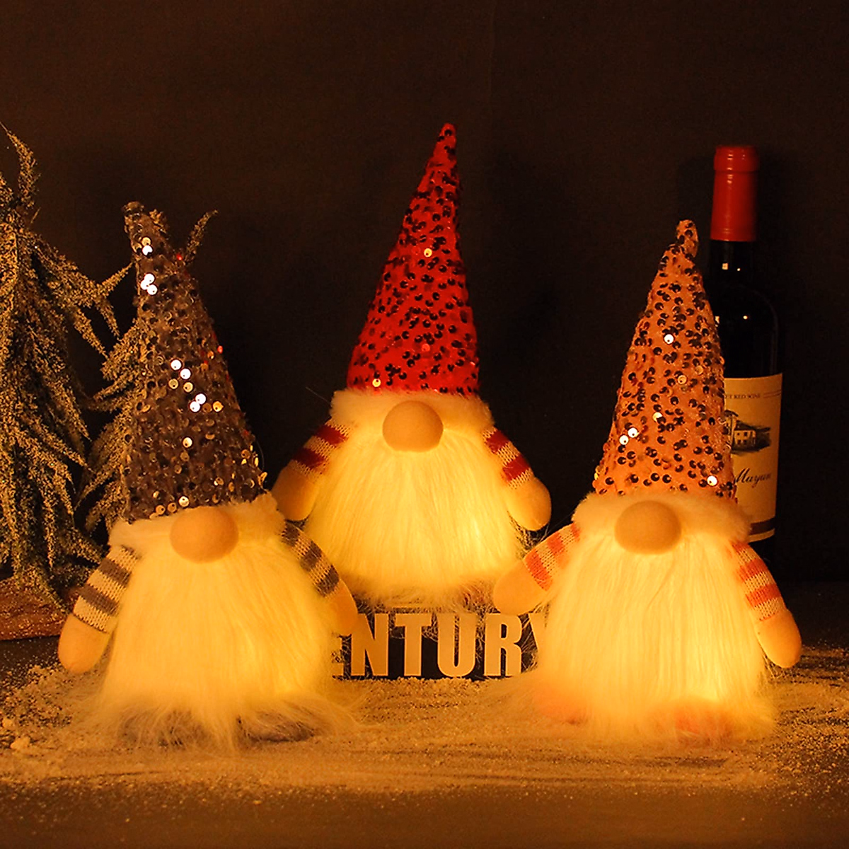 IAMAGOODLADY Christmas Decoration Christmas Sequins with Lights Rudolph Doll Christmas Luminous Faceless Doll Ornaments Cute Handmade Swedish Gnome Dwarf Plush Elf Toy Home Decor Table Ornament