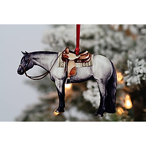 Western Quarter Horse Christmas Ornament Decoration Gift for Horse Woman (Blue Roan)